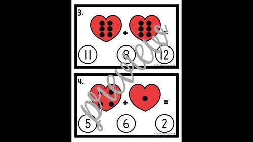Valentine's Day Math Activity Clip Cards Heart Dice Addition to 12 Task ...
