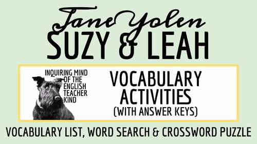 "Suzy and Leah" by Jane Yolen Vocabulary Games (Historical Fiction ...