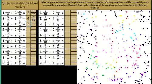 Adding and Subtracting Mixed Numbers Christmas Math Pixel Art | Unlike
