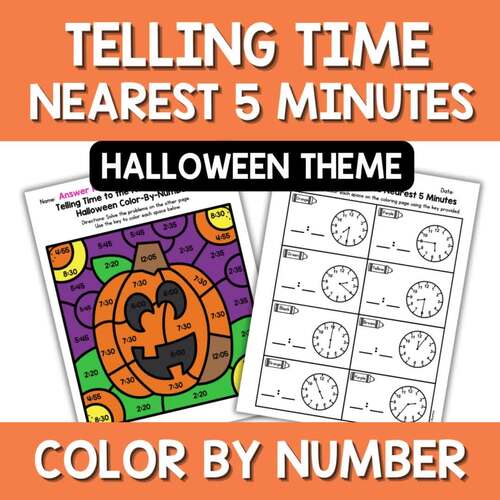 Halloween Telling Time to the Nearest 5 Minutes Color by Number Code ...