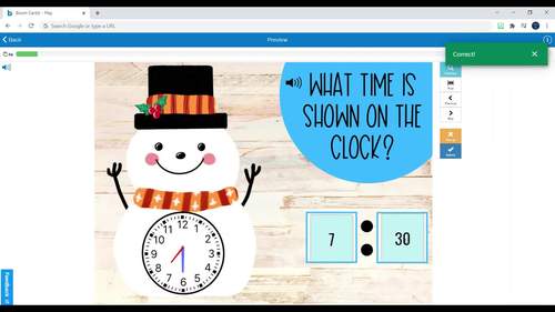 Winter Telling Time Nearest Half Hour and Hour Boom Cards | TpT