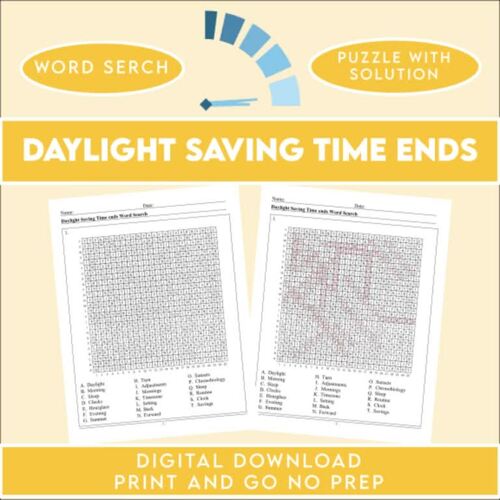 Daylight Saving Time ends Word Search Puzzles Print And Go No Prep