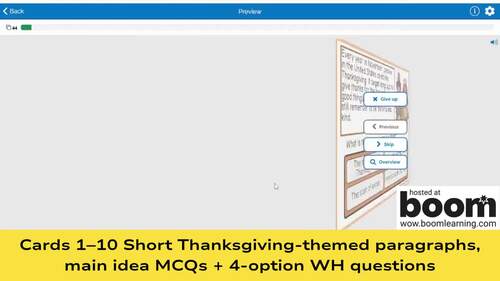 Thanksgiving Reading Comprehension WH Questions & Main Idea Digital ...