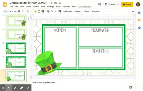 Google Slides Morning Message Templates - St Patricks Day and Green Theme