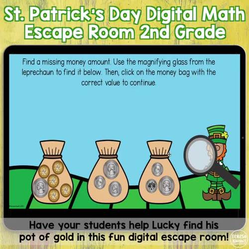 2nd Grade St. Patrick's Day Digital Math Money Escape Room | Distance ...