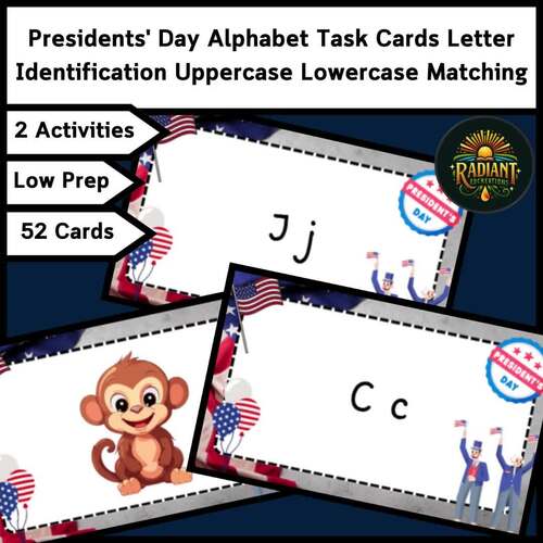 President Day Alphabet Task Card Letter Identification Uppercase ...
