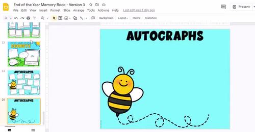 End of Year Memory Book Google Slides Last Week of School Activities