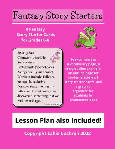Fantasy Story Starter Cards/Middle School Fictional Narrative Writing ...