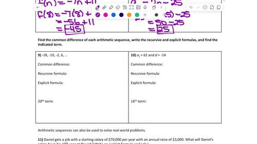 Arithmetic Sequences and Formulas Guided Notes, Worksheet, and Video Lesson