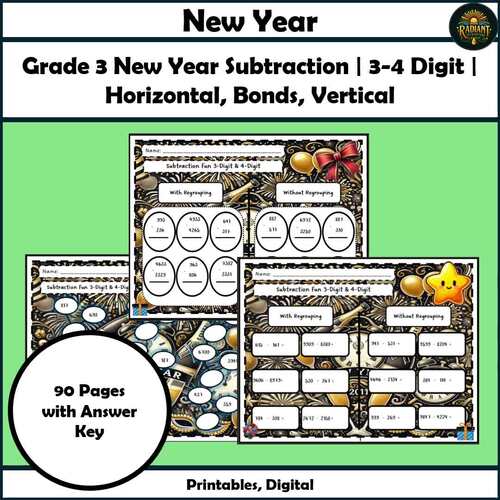 Grade 3 New Year Subtraction Math 3 4 Digit Regroup No Regroup Number Bond