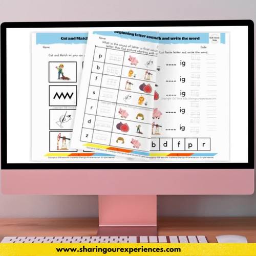 CVC "ig" word family printable Phonics worksheets for kids by SOE store