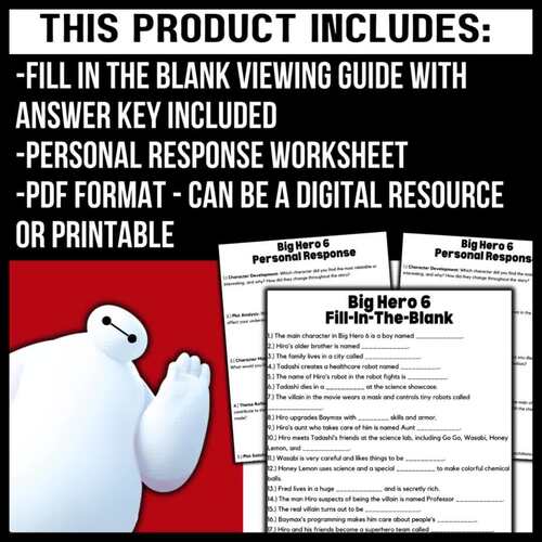 Big Hero 6 Movie: Fill In The Blank Viewing Guide & Response Worksheets