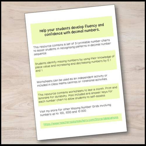 Decimal Missing Number Grids | assisting place value knowledge and ...