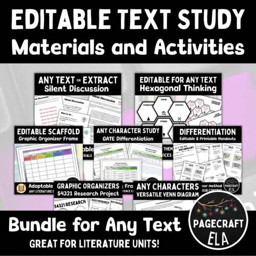 BUNDLE of Editable Text Study Materials and Activities for Any Book Study