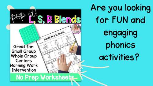 Pop It! L, S, R Blends No Prep Worksheets | Phonics Activities | Bubble ...