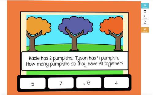 Fall Addition Word Problems within 10 Boom Cards™ Digital Task Cards