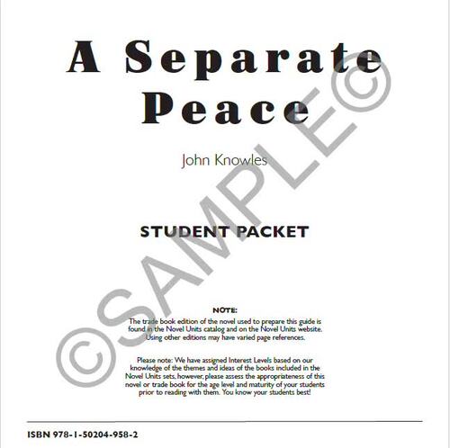 A Separate Peace Novel Units® Student Packet Novel Study | TPT