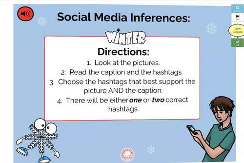 BOOM Making Inferences Winter Social Media Middle School | TPT