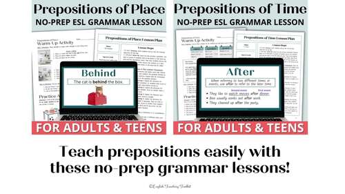 Adult ESL Prepositions Grammar Worksheets, Activities & Task Cards - Bundle