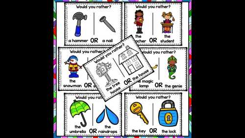 English Spanish Would You Rather? Illustrated Word Cards for Opinion ...