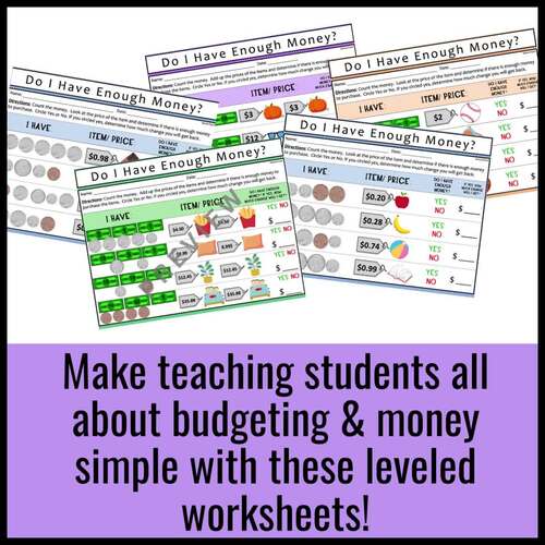Do I Have Enough Money Worksheets & Making Change Packet Financial ...