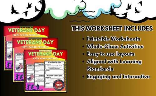 Veterans Day Math Word Problems Workbook | Grades 2–8 | 40 Patriotic ...