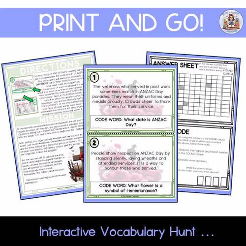 ANZAC DAY Scavenger and Vocabulary Hunt Bundle, Grades 5 & 6 | TPT