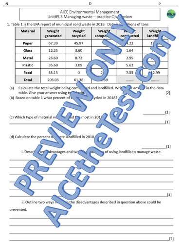 AICE Environmental AS Unit#5.3 Waste management Practice Cambridge ...