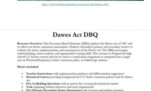 Dawes Act DBQ by PBL History & Civics | TPT
