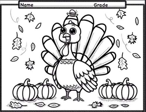Thanksgiving coloring page for Pre K - 1st grade, Homeschool, No Prep.