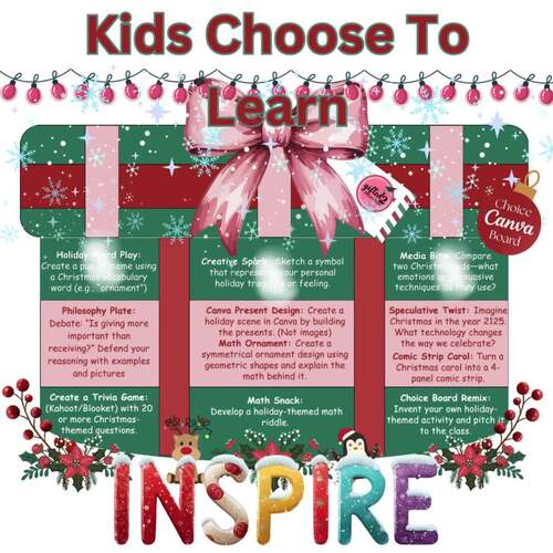 Christmas Holiday Themed | Canva Choice Menu Board for Gifted and ...
