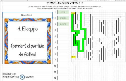 E to IE Stemchanging Verbs Digital Maze by Manzana para la maestra