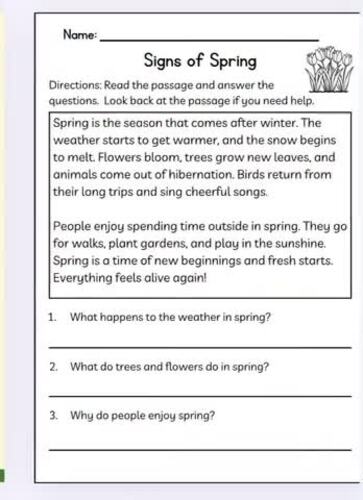 Spring Reading Comprehension Passages: 1st–3rd Grade Literacy Activities