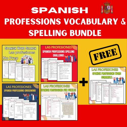 No Prep Spanish Jobs & Professions Vocabulary and Spelling Bundle ...