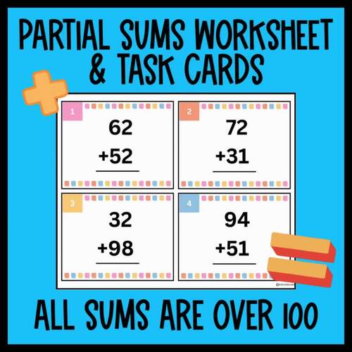 Partial Sums Addition Worksheets and Task Cards - Adding 3 Digit Equations