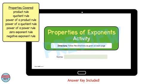 Properties of Exponents Activity | Digital by Taylor J's Math Materials