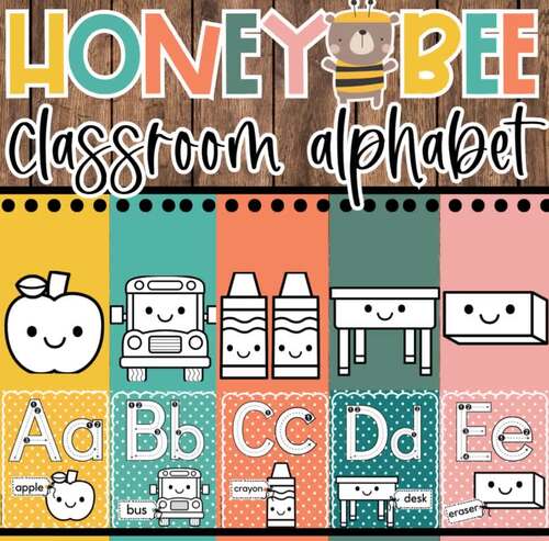 Alphabet Posters Flashcards and Writing Guides | Modern Boho Bee Theme