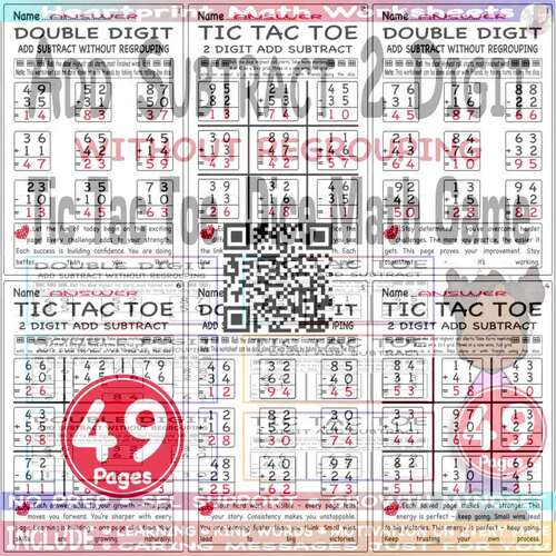 2 Digit Addition and Subtraction Without Regrouping | Tic Tac Toe Dice ...