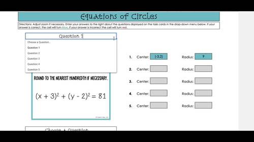 Equations of Circles Self Checking Digital Task Cards Activity | TPT