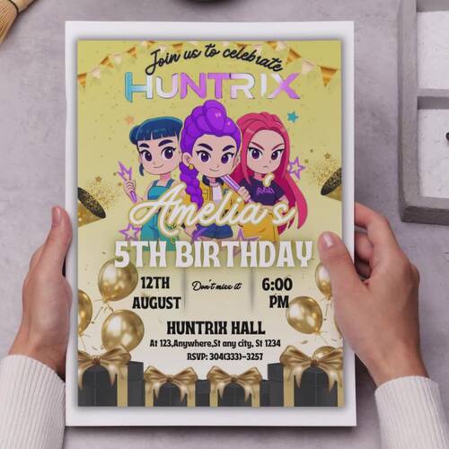 Kpop Demon Hunters Birthday Invitation | Huntrix Girls Zoey Rumi Mira ...