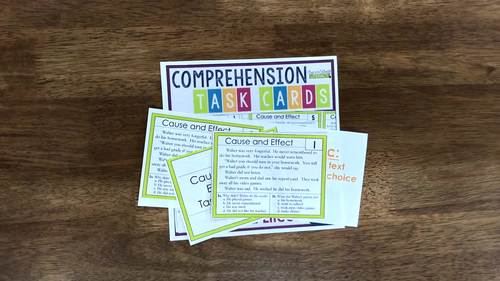 Reading Comprehension Task Cards - Cause and Effect - Digital and Printable