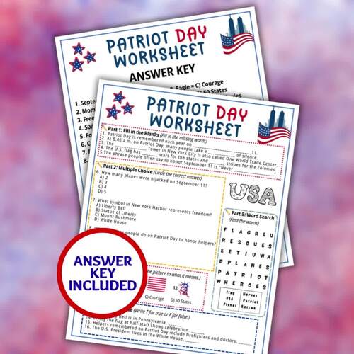 Patriot Day Worksheet, Patriot Day Activity, September 11, Patriotic Trivia