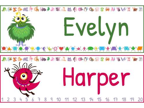 Student Desk Plates, 30 Printable/Editable Monster Classroom Name Tags