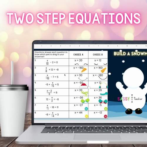 Winter Math Two Step Equations Worksheet Activity with Division for 7th ...