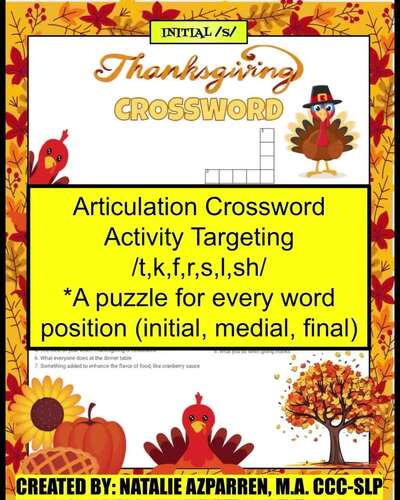 SPOOKY SPEECH SOUNDS: HALLOWEEN CROSSWORD FOR ARTICULATION PRACTICE