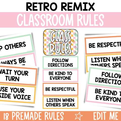 Editable Classroom Rules Display / Classroom Expectations / Retro Remix