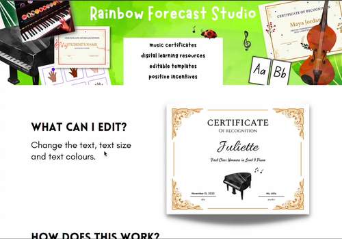EDITABLE Piano Music Recital Certificate Template Achievement Recognition