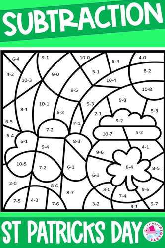 ST. PATRICK'S DAY MATH COLORING PAGES - SUBTRACTION COLOR BY NUMBER CODE