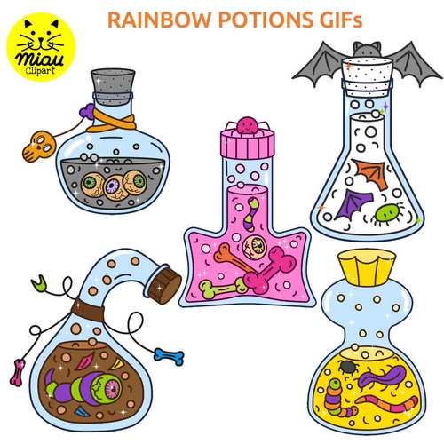 Animated Halloween Potions in Rainbow Colors Clipart | bottles | Gif ...