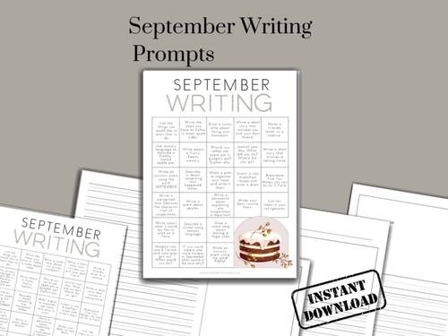 September Writing Prompts Calendar, Fall Writing Practice, 2nd, 3rd ...